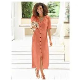Sommerkleid Casual Looks "Kleid", Damen, Gr. 44, Normalgr&ouml;&szlig;en, orange (papaya), Web, 55% Leinen, 45% Viskose, unifarben, lang, V-Ausschnitt, Kleider Sommerkleid
