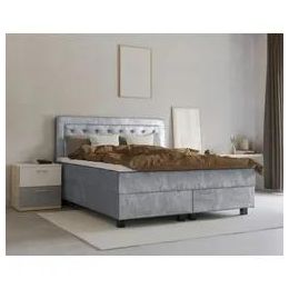 Boxspringbett Home Affaire "Jeanne", grau (hellgrau), B:161cm L:208cm, 100% Polyester, Komplettbetten, Boxspringbett, inkl. Topper mit Taschen-Federkernmatratze