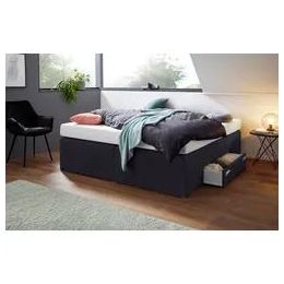 Boxspringbett, schwarz, B:180cm L:200cm, Bezug Bett: Feinstrukturstoff (77% Polyester, 23%Viskose) oder Microfaser (100% Polyester);Bonnellfederkernmatratze: 100%Polyester;Kaltschaummatratze: 100% Polyester, Bezug abnehm- und waschbar bis 60C, Westfalia Schlafkomfort, Komplettbetten, Boxspringbett, mit integrierter Schublade, frei im Raum stellbar