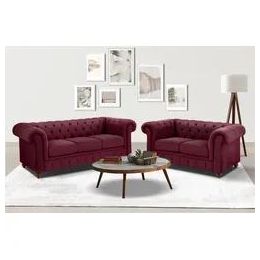 Sitzgruppe Home Affaire "Chesterfield", rot (weinrot), H:74cm T:89cm, Sitzm&ouml;bel-Sets, hochwertige Knopfheftung, bestehend aus 2- und 3-Sitzer