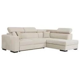 Ecksofa Home Affaire "Tulio L-Form", beige (cream), B:267cm H:95cm T:198cm, Struktur fein (100% Polyester);Struktur (100% Polyester);Samtstruktur (100% Polyester), Sofas, Ecksofa, wahlweise mit Bettfunktion und Bettkasten, incl. 3 Zierkissen