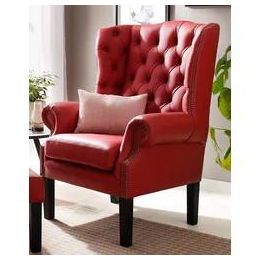Sessel Home Affaire "Bedford Ohrensessel Chesterfield", rot, B:83cm H:113cm T:94cm, NaturLEDER (echtes Rindsleder);Luxus-Microfaser Lederoptik (100% Polyester), Sessel, Sessel, mit aufwendiger Knopfheftung und geschwungenen Armlehnen
