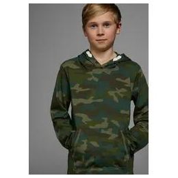 Langarmshirt Kidsworld "Tarnfarben - Muster", Jungen, Gr. 164/170, gr&uuml;n (gr&uuml;n, gemustert), Jersey, Obermaterial: 100% Baumwolle. Kapuzenfutter: 100% Baumwolle, bedruckt, Basic, Shirts Langarmshirt, Langarm, Basic-Passform, Allover-Druck, mit Kapuze