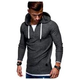 Kapuzensweatshirt behype "HENRAY", Herren, Gr. XXL, grau (dunkelgrau), 70% Polyester, 25% Viskose, 5% Elasthan, unifarben, normal, ohne Ausschnitt, Sweatshirts, in trendiger 2-in-1-Optik