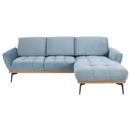 Ecksofa exxpo - SOFA FASHION "Palic, inkl. R&uuml;ckenverstellung, bequem, elegant, Breite 245cm, L-Form", blau (eisblau), B:245cm H:87cm T:185cm, Webstoff Premium: 67% Polyester, 33% Baumwolle;Webstoff: 100% Polyester;Velours: 100% Polyester, Sofas, Ecksofa, vom Sofa zum Hochlehner. Hohe F&uuml;&szlig;e und Holzblende als Designmerkmal