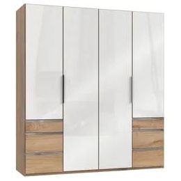 Kleiderschrank wimex "Level by fresh to go", braun (plankeneichefarben, wei&szlig;glas), B:200cm H:216cm T:58cm, Schr&auml;nke, Kleiderschrank Dreht&uuml;renschrank, mit vollfl&auml;chigen Glast&uuml;ren
