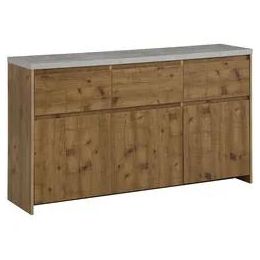 Highboard OTTO HOME "Maribo", beige (naturfarben), B:140cm H:80cm T:35cm, Sideboards, Highboard, Kommode im modernen Landhaus-Stil, mit Betontopplatte, Breite 140 cm