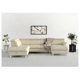 Sit & More Wohnlandschaft SIT & MORE "Marano U-Form", beige (creme), B:304cm T:216cm, 98% Polyester, 2% Polyamid, Sofas, Wohnlandschaft, inklusive Kopfteilverstellung, wahlweise mit Bettfunktion, Bettkasten