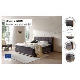 Boxspringbett Home Affaire "Vinton", grau (charcoal), B:200cm L:213cm, Komplettbetten, Boxspringbett, aus Eiche, mit LED-Beleuchtung, verschiedene H&auml;rtegrade (auch H4)