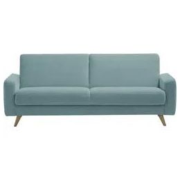 3-Sitzer exxpo - SOFA FASHION "Samso, elegant und bequem, aktueller Cord Bezug, Kippcouch", blau (sky), B:222cm H:89cm T:93cm, 100% PES, Sofas, hochwertige Verarbeitung, Schlafsofa inkl. Bettfunktion und Bettkasten
