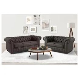 Sitzgruppe Home Affaire "Chesterfield", braun (dunkelbraun), H:74cm T:89cm, Sitzm&ouml;bel-Sets, hochwertige Knopfheftung, bestehend aus 2- und 3-Sitzer