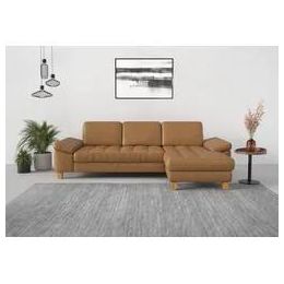 Sit & More Ecksofa SIT & MORE "Westham L-Form", braun (cognac), B:275cm H:88cm T:172cm, 100% Polyester, Sofas, Ecksofa, mit Recamiere, mit oder ohne Bettfunktion, Bettkasten, F&uuml;&szlig;e Eiche
