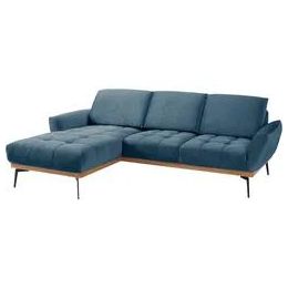 Ecksofa exxpo - SOFA FASHION "Palic, inkl. R&uuml;ckenverstellung, bequem, elegant, Breite 245cm, L-Form", blau (denim), B:245cm H:87cm T:185cm, Webstoff Premium: 67% Polyester, 33% Baumwolle;Webstoff: 100% Polyester;Velours: 100% Polyester, Sofas, Ecksofa, vom Sofa zum Hochlehner. Hohe F&uuml;&szlig;e und Holzblende als Designmerkmal