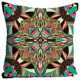 Dekokissen queence "&raquo;Ornament&laquo;", bunt (bunt, bedruckt), B:40cm L:40cm, Polyester, Dekokissen_Sitzkissen_Kissenh&uuml;llen, Kissenh&uuml;lle ohne F&uuml;llung, 1 St&uuml;ck