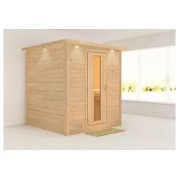 Sauna Karibu "Menja", beige (naturbelassen), ohne Ofen, (ohne Ofen), Saunen, ohne Ofen