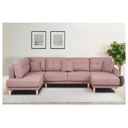 Wohnlandschaft Home Affaire "TRIPLO U-Form wahlweise mit Schlaffunktion, B/T/H: 310/192/90 cm", rosa (flamingo), B:310cm H:90cm T:192cm, 92% Polyester, 8% Nylon, Sofas, Wohnlandschaft, Schlafsofa, auch mit Bettkasten, Steppung im R&uuml;ckenkissen