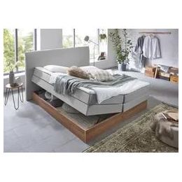Boxspringbett Home Affaire "Blomen", grau (hellgrau), B:182cm L:224cm, Komplettbetten, Boxspringbett, mit Walnuss-Dekor, mit Bettkasten, verschiedene H&auml;rtegrade, mit Topper
