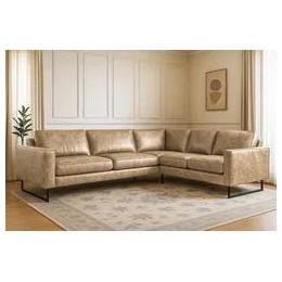 Ecksofa Home Affaire "Pinto, XXL, 250/290 cm, langer Schenkel, Ottomane", beige, B:290cm H:85cm T:250cm, Luxus-Microfaser in Lederoptik(100% Polyester);Cord (92% Polyester, 8% Polyamide), Sofas, Ecksofa, Cord, Chenille, Lederoptik, mit Keder, Metallf&uuml;&szlig;e, Wellenunterfederung