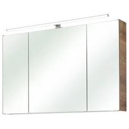 Spiegelschrank SAPHIR "Quickset Badschrank, 3 Spiegelt&uuml;ren, 6 Einlegeb&ouml;den, 105 cm breit", braun (eiche ribbeck), B:105cm H:70cm T:16cm, Schr&auml;nke, Spiegelschrank Spiegelschrank mit Beleuchtung, inkl. LED-Beleuchtung, T&uuml;rd&auml;mpfer, Schalter-/Steckdosenkombination