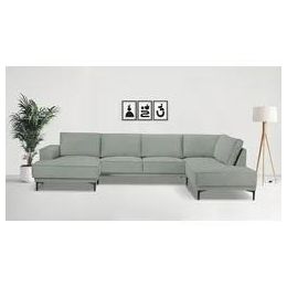 Wohnlandschaft OTTO HOME "XXL Sofa Oland, Struktur, Flachgewebe, Luxus-Microfaser, Boucle", blau (sapphire), B:345cm H:85cm T:210cm, 100% Polyester, Sofas, Wohnlandschaft, U-Form, 345 cm, Wellenunterfederung, Skandi-Design, Metallf&uuml;&szlig;e