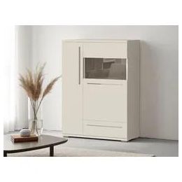 Highboard OTTO HOME "Piano Vitrine", beige (beige hochglanz), B:90cm H:123cm T:40,2cm, Holzwerkstoff, Sideboards, Highboard, UV lackiert, Soft-Close Funktion