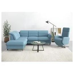 Sit & More Ecksofa SIT & MORE "Grenoble L-Form mit Federkern", blau (hellblau), B:247cm H:85cm T:222cm, Sofas, Ecksofa, wahlweise mit Bettfunktion, Bettkasten, Arm- und Kopfteilverstellung