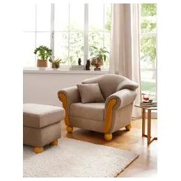 Sessel Home Affaire "Milano, Loungesessel", beige, B:103cm H:83cm T:81cm, Sessel, Sessel, hoher Sitzkomfort mit Federkernpolsterung, incl. Zierkissen