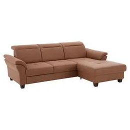Ecksofa Home Affaire "Solvei L-Form", braun (haselnuss), B:255cm H:104cm T:185cm, Struktur (100% Polyester);Luxus-Microfaser Lederoptik (100% Polyester);Luxus-Microfaser ALTARA NUBUCK (100% Polyester), Sofas, Ecksofa, mit Recamierenabschlu&szlig; und Sitztiefenverstellung