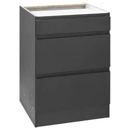 Unterschrank KOCHSTATION "KS-Bruneck", grau (grau matt), B:60cm H:82cm T:60cm, Holzwerkstoff, Schr&auml;nke, Unterschrank, >>Bruneck<< 60 cm breit, f&uuml;r viel Stauraum, hochwertige MDF-Fronten