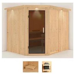 Sauna Karibu "Marit", beige (naturbelassen), ohne Ofen, (ohne Ofen), Saunen, ohne Ofen