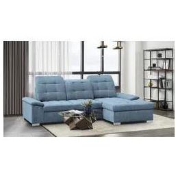 Ecksofa WERK2 "Carmen, mit Bettfunktion & Bettkasten, optional Sitztiefenverstellung", blau (hellblau), B:264cm H:105cm T:170cm, 95% Polyester, 5% Nylon, Sofas, Ecksofa, mit Sitztiefenverstellung, Struktur weich, hellblau