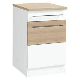 Unterschrank KOCHSTATION "KS-Trient", wei&szlig; (wei&szlig; matt, eichefarben), B:50cm H:85cm T:60cm, Schr&auml;nke, Unterschrank, 50 cm breit