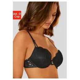 Push-up-BH Lascana "Nikoletta", Damen, Gr. 85, Cup C, schwarz, Spitze, Obermaterial: 60% Polyamid, 35% Polyester, 5% Elasthan, BHs Push-up-BH, mit aufregender Schn&uuml;rung an den Seiten, sexy Dessous, Reizw&auml;sche