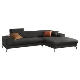Ecksofa W.Schillig "Piedroo, Designsofa mit tollem Sitzkomfort, elegant und bequem, L-Form", grau (anthrazit r66), B:303cm H:70cm T:193cm, Chenille-Flachgewebe R66 (85% Polyester, 15% Nylon), Sofas, Ecksofa, Kopfteilverstellung, wahlweise mit Sitztiefenverstellung, Breite 303cm