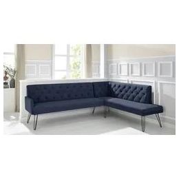 Eckbank exxpo - SOFA FASHION "Doppio, Chesterfield Optik, komfortabel und bequem, hohe Designf&uuml;&szlig;e", blau (navy), B:197cm H:90cm T:255cm, 100% Polyester, Sitzb&auml;nke, Eckbank, Frei im Raum stellbar
