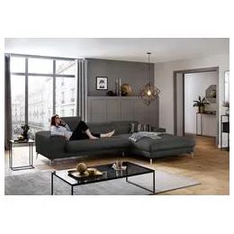 Ecksofa W.Schillig "piedroo, Designsofa mit tollem Sitzkomfort, bequem und elegant, L-Form", grau (anthrazit r66), B:303cm H:70cm T:193cm, Chenille-Flachgewebe R66 (85% Polyester, 15% Nylon), Sofas, Ecksofa, Kopfteilverstellung, wahlweise mit Sitztiefenverstellung, Breite 303cm