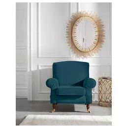 Sessel Home Affaire "Rennes", blau (petrol), B:90cm H:90cm T:93cm, Baumwollmix (50% Baumwolle, 50% Polyester);Samtoptik (100% Polyester), Sessel, Sessel, in Samtoptik oder Baumwoll-Mix
