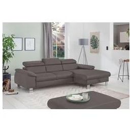 Ecksofa COTTA "Komaris L-Form, B: 244 cm", grau (elefant), B:244cm H:72cm T:166cm, Microfaser PRIMABELLE (100% Polyester);Kunstleder SOFTLUX(100%Polyurethan);Feinstruktur (100% Polyester);Kunstleder SOFTLUX/Struktur (100%Polyurethan, 90%Polyester, 10% Polyacryl), Sofas, Ecksofa, mit Kopfteilverstellung, optional Bettfunktion, Bettkasten & Licht, Topseller