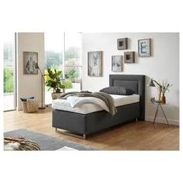 Boxspringbett, grau (feinstrukturstoff anthrazit), Liegefl&auml;che B/L: 90cm x 200cm, H3, 7-Zonen-Kaltschaummatratze, Bezug Unterbox und Kopfteil: Feinstrukturstoff (77% Polyester, 23% Viskose);Bezug Obermatratze 100% Polyester, waschbar bis 60C;Bezug Zierkissen Feinstrukturstoff (77% Polyester, 23% Viskose), Westfalia Schlafkomfort, Komplettbetten, Boxspringbett, mit Zierkissen und verchromten Kufen,