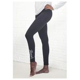 Leggings BENCH. LOUNGEWEAR, Damen, Gr. 44/46, N-Gr, schwarz, Single Jersey, Obermaterial: 95% Baumwolle, 5% Elasthan, unifarben, Basic, figurbetont lang, Hosen Leggings, mit gl&auml;nzender Logostickerei, Topseller