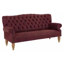 Chesterfield-Sofa Home Affaire "Lord", rot, B:188cm H:93cm T:84cm, Struktur fein (100% Polyester);Luxus-Microfaser Lederoptik (100% Polyester), Sofas, mit echter Chesterfield-Knopfheftung und Ziern&auml;geln