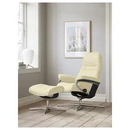 Relaxsessel stressless "Sunrise", beige (vanilla paloma), B:79cm H:103cm T:73cm, Leder PALOMA: PALOMA ist ein durchgef&auml;rbtes Semianilin-M&ouml;belleder mit nat&uuml;rlicher Narbung., Sessel, Relaxsessel, mit Hocker, mit Cross Base, Gr&ouml;&szlig;e S, M & L, Holzakzent Schwarz
