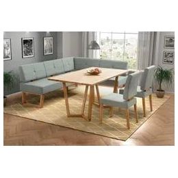 Eckbankgruppe OTTO HOME "Ponza Eckbank K&uuml;chenbank BESTSELLER", blau (t&uuml;rkis, eiche ge&ouml;lt), langer Schenkel links, Sitzm&ouml;bel-Sets, Eckbankgruppe, Sitzgruppe Esszimmer St&uuml;hle Tisch und Bank bequem gepolstert, Topseller