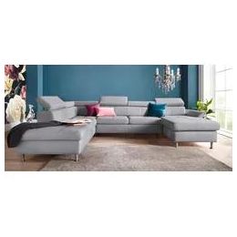 Wohnlandschaft exxpo - SOFA FASHION "Maretto, bequem und komfortabel, viel Platz, Breite 330cm, U-Form", beige, B:330cm H:96cm T:230cm, Luxus-Microfaser Vintageoptik (100% Polyester);Webstoff, Sofas, Wohnlandschaft, inkl. Kopfteilverstellung f&uuml;r mehr Sitzkomfort, wahlweise Bettfunktion