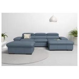 Ecksofa Home Affaire "Alberto L-Form", blau (graublau), B:286cm H:73cm T:174cm, Luxus-Microfaser Lederoptik (100% Polyester);Luxus-Microfaser ALTARA NUBUCK (100% Polyester);Luxus-Microfaser weich (90% Polyester, 10% Polyamid);Microfaser Antiklederoptik, Sofas, Ecksofa, mit Kopfteilverstellung, wahlweise mit Bettfunktion
