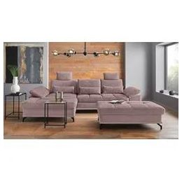 Ecksofa OTTO HOME "Costello L-Form, B: 301 cm mit Sitztiefen-, Armteilverstellung &", lila (flieder), B:301cm H:89cm T:176cm, 100% Polyester;Samtoptik (100% Polyester), Sofas, Ecksofa, 3 Nierenkissen, optional Bettfunktion & Bettkasten
