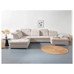 Wohnlandschaft COTTA "Holiday U-Form mit Sitztiefen-, Armteil- und Kopfteilverstellung", grau (elephant), B:386cm H:86cm T:265cm, 100% Polyester, Sofas, Wohnlandschaft, wahlweise mit Bettfunktion & Bettkasten