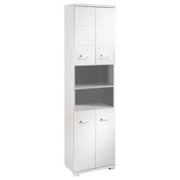 Hochschrank ByLiving "Nebraska", wei&szlig; (wei&szlig;, hochglanz wei&szlig;), B:50cm H:192cm T:31,5cm, FSC-zertifizierter Holzwerkstoff, MDF, Schr&auml;nke, Hochschrank, Breite 50 cm, Badezimmerschrank mit Metallgriffen, viel Stauraum
