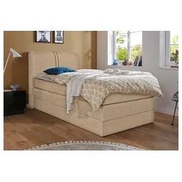 Boxspringbett Hapo, beige (beige, strukturstoff), Liegefl&auml;che B/L: 100cm x 200cm, kein H&auml;rtegrad, Bonnell-Federkernmatratze, Kopfteil, seitliche Unterbox und Obermatratze sind mit pflegeleichtem Feinstrukturstoff in Leinenoptik (100% Polyester) oder Kunstleder bezogen;Die Oberseite der Unterfederung und die Ober- und Unterseite der Obermatratze sind jeweils mit einem rutschhemmenden Stoff aus 100%