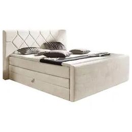Boxspringbett Home Affaire "Atlanta", beige (creme), B:200cm L:221cm, Kunststoff, Massivholz, Stoff, Komplettbetten, Boxspringbett, inklusive Topper und Bettkasten